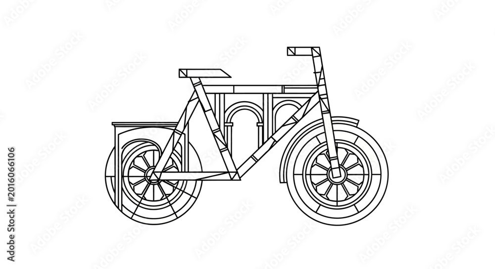 Stylized line art bicycle vector outline. Monochrome vintage-style ...
