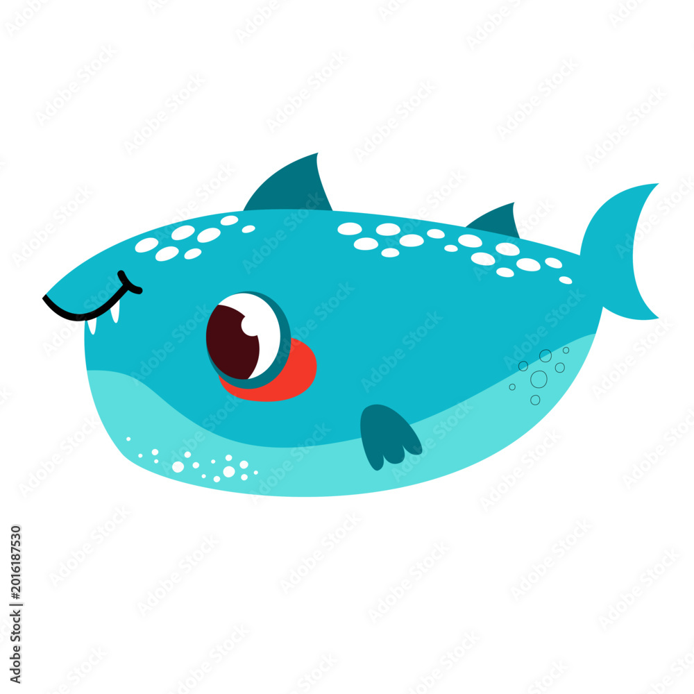 Friendly Blue Shark Character with White Spots Hand Drawn Illustration ...