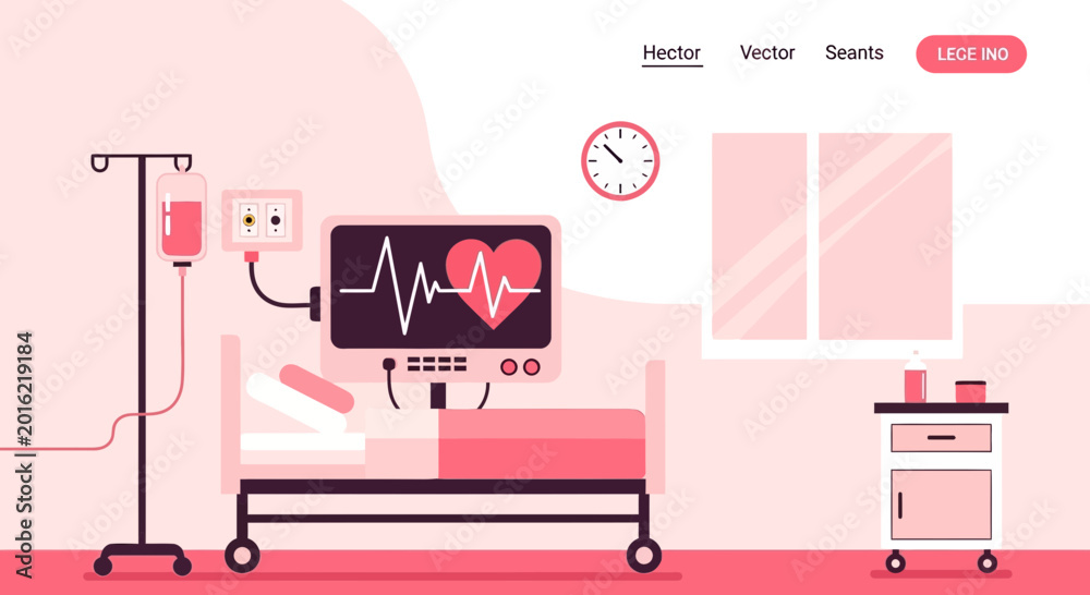 Hospital Room Depicting Medical Equipment and EKG Monitor Displaying a ...