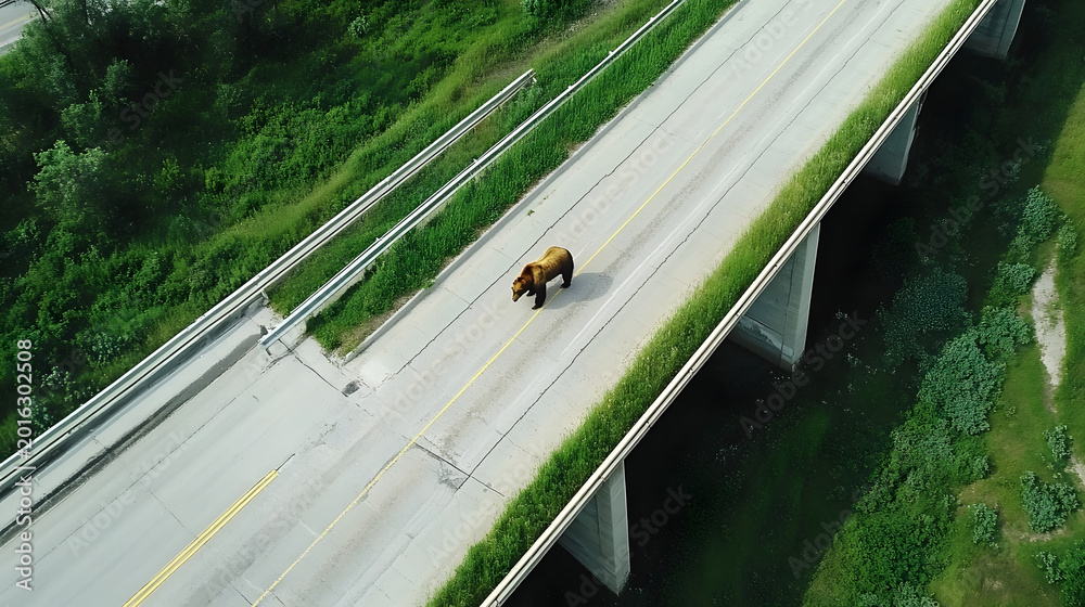 Bridge Crossing A wild bear crossing a man-made wildlife overpass ...