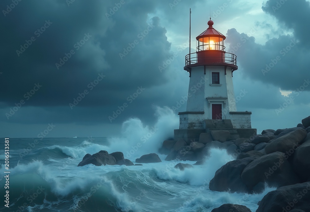 Historic Lighthouse Battling Stormy Seas on Rugged Coastline Resilient ...