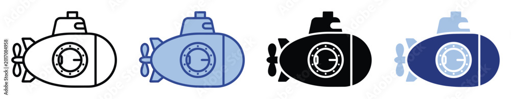 Submarine icons in different styles for underwater exploration and ...