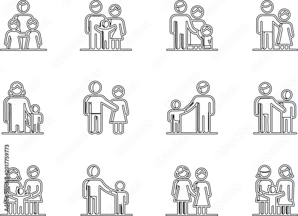 Family, people, relationship, icons, 12 family members, stick figures ...