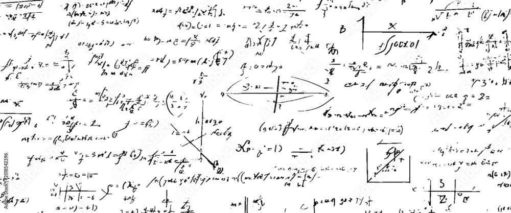 Handwritten mathematical equations and diagrams on white background ...