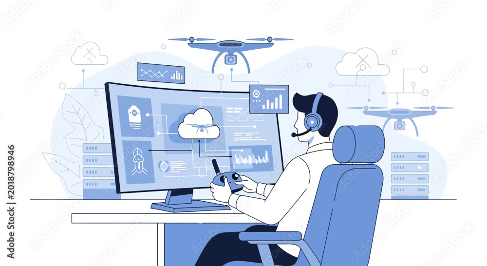 Drone Operator Controlling Drones from Computer with Cloud Data ...