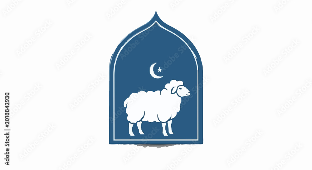 Eid al-Adha Muslim Holiday Symbol - A Sheep Under a Crescent Moon ...