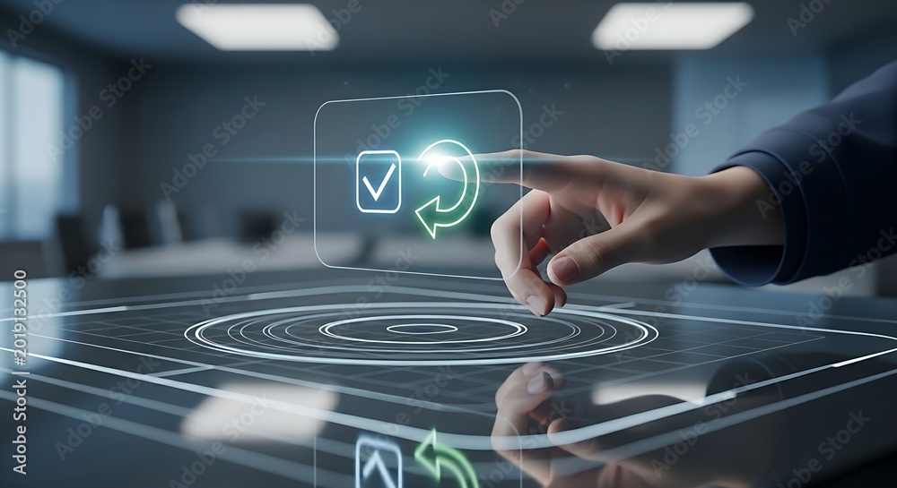 Intuitive user interface (UI). A close-up of a hand gently touching an ...