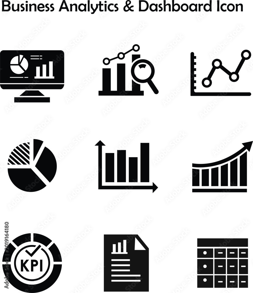 Business Analytics & Data Visualization Solid Icon Set – Dashboard ...