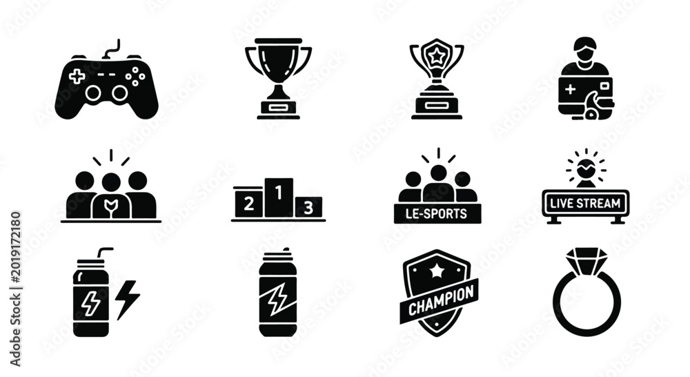 Restaurant and kitchen icon set, 4x2 black solid vector icons for food ...