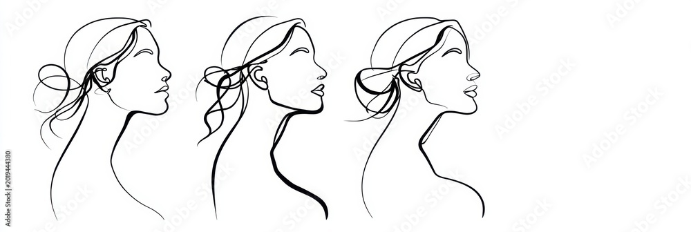 Three continuous line drawings show pregnancy stages. Each profile ...