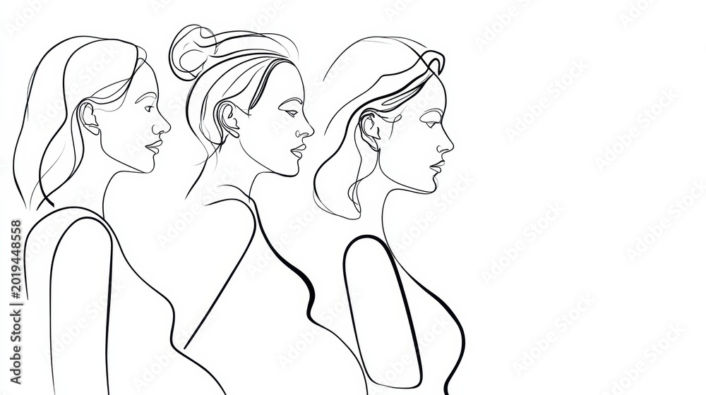 Three continuous line drawings depict the stages of pregnancy with ...