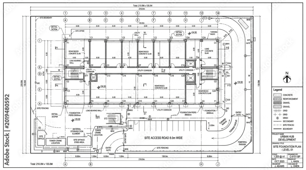 Architectural blueprint of a building floor plan with dimensions and ...