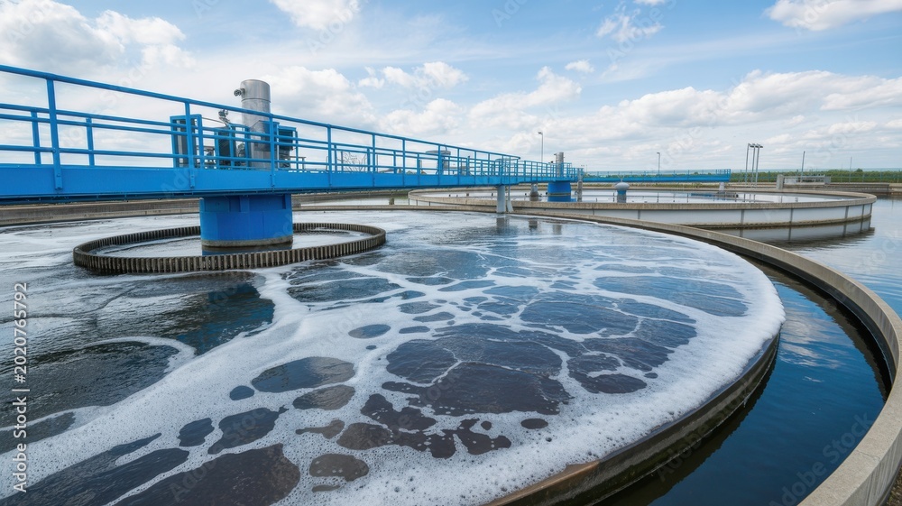 Industrial wastewater treatment plant with circular sedimentation tanks ...