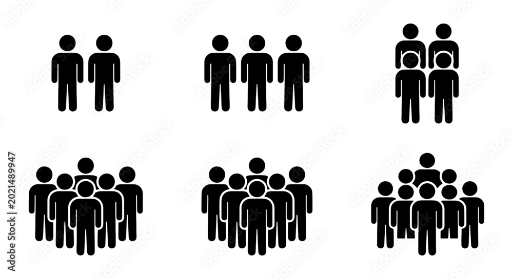 Group Icons: Diverse Crowd Sizes, Simple Stick Figures, Vector ...