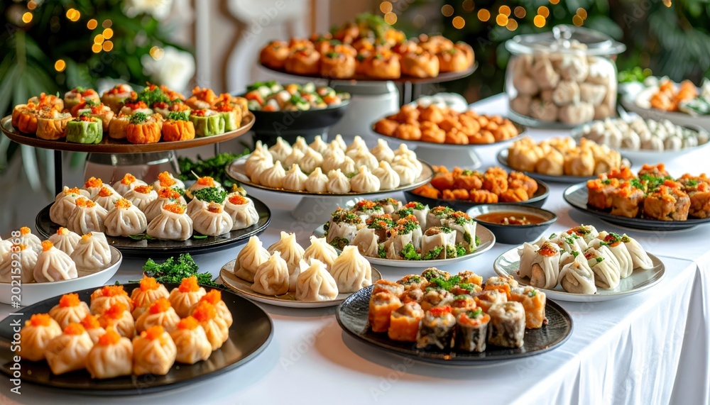 Abundant Variety of Artfully Prepared Dim Sum Dishes, Including ...
