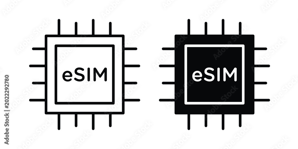ESIM icon pack in line art and flat design style の Stock ベクター | Adobe Stock