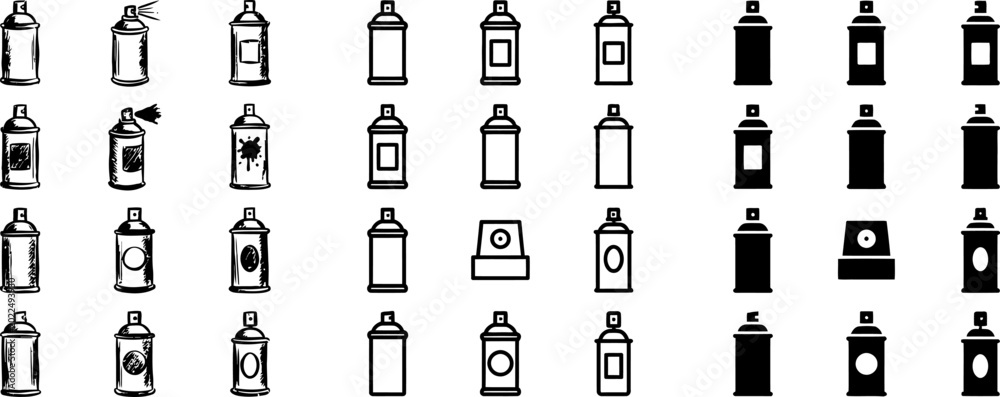 Spray Can Icons in Three Styles Including Sketch, Bold Outline, and ...