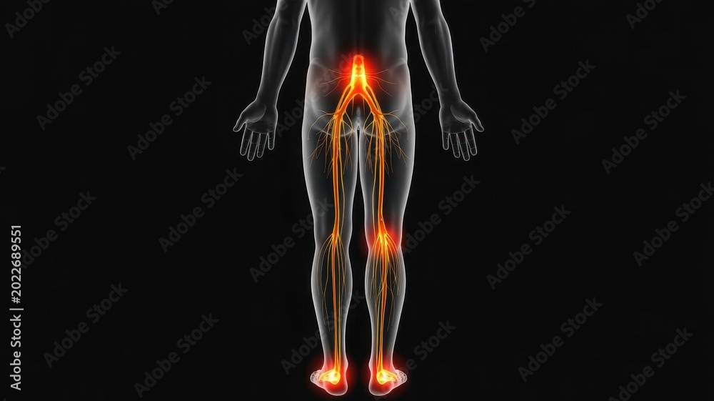 Human sciatic nerve anatomy showing pain and inflammation in the lower ...