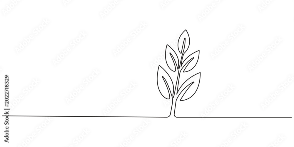 Single continuous line art growing sprout. Plant leaves seed grow soil ...
