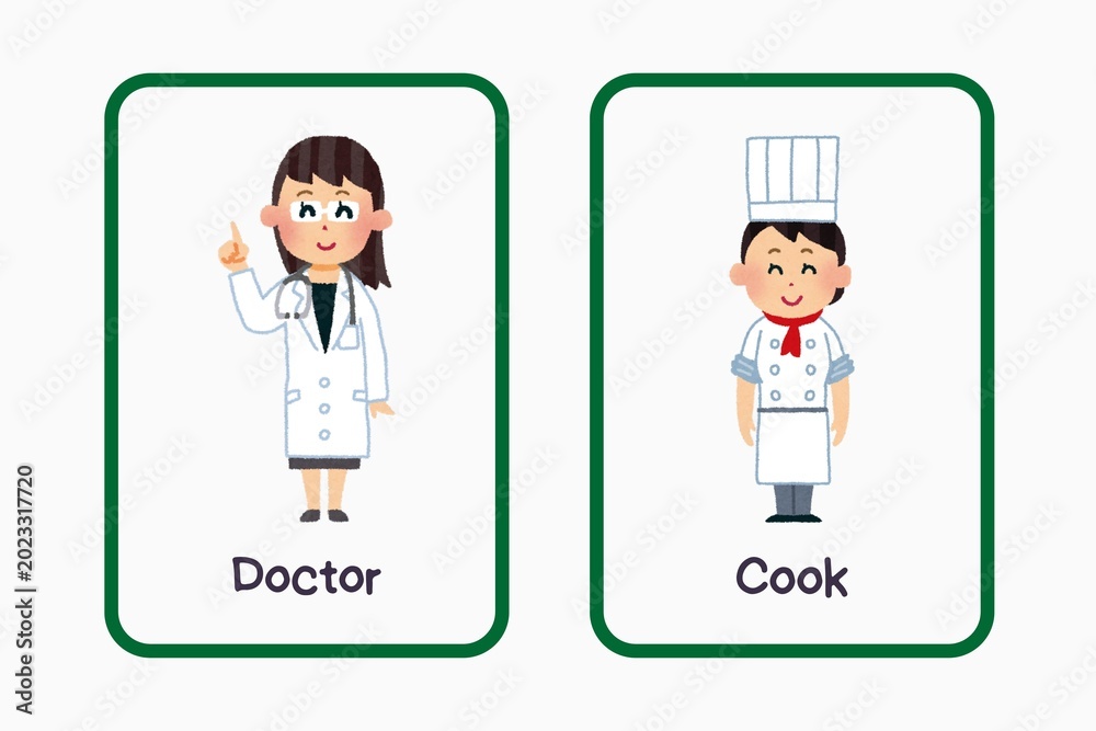 Doctor and Cook cartoon characters on cards の Stock イラスト | Adobe Stock