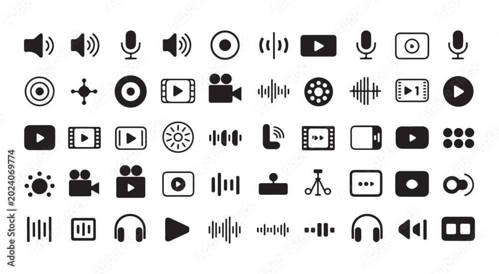 Multimedia interface icons collection for audio visual controls and ...
