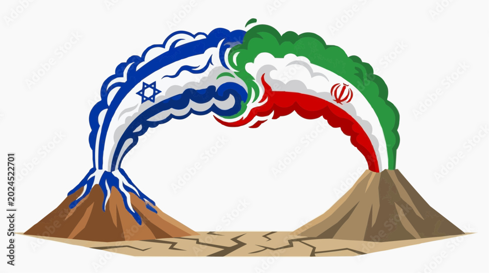 Volcanoes of Conflict: Two volcanoes erupting with the flags of Israel ...