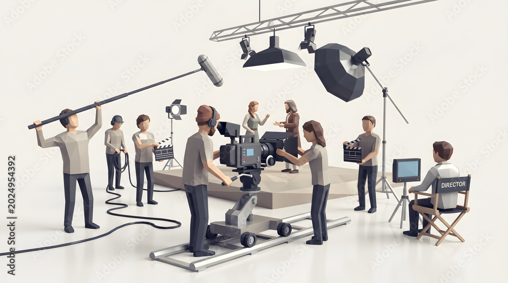 filming a movie scene on a film set Stock Illustration | Adobe Stock