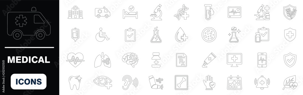 Medical icons set, healthcare and medicine symbols for hospitals ...