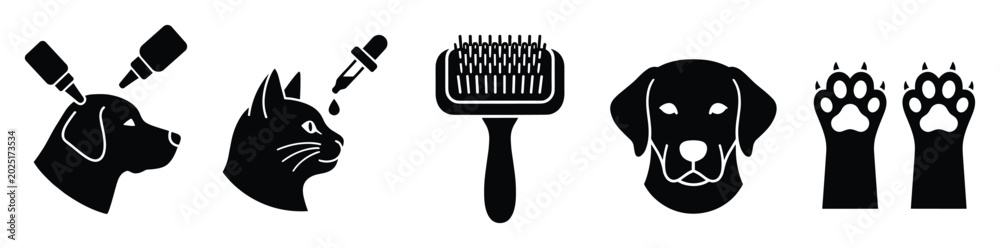 Set of pet care icons for animal health, grooming, and treatment ...