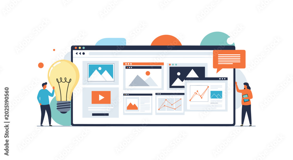 Creative web design and development concept with small characters ...