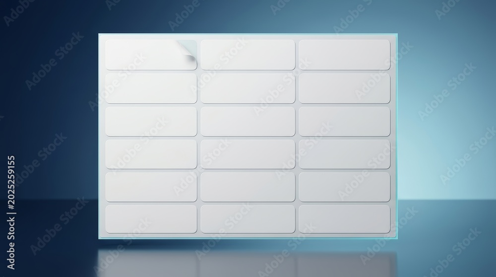 Pharmaceutical blank prescription label sheet 3D render, adhesive ...