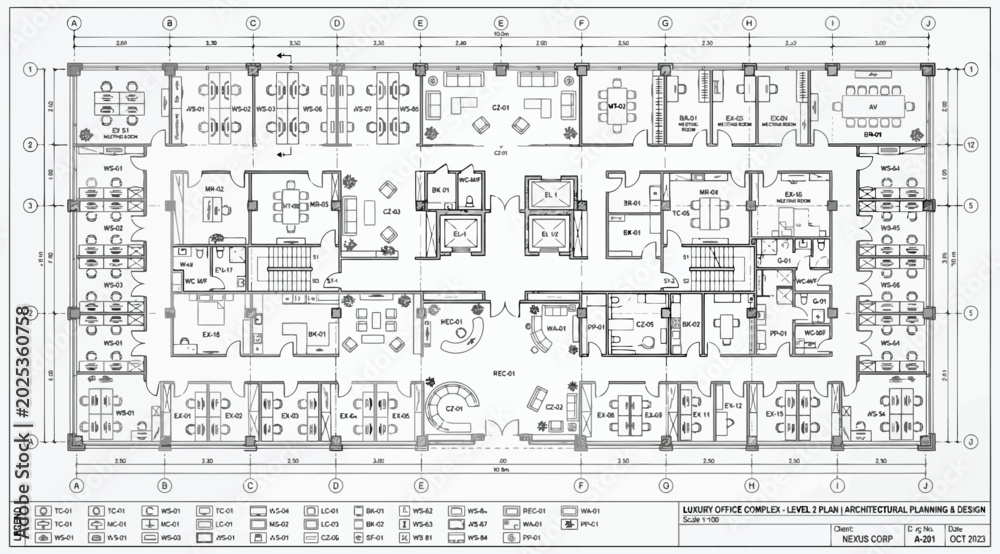 Architectural floor plan of a luxury office complex, level 2 layout ...