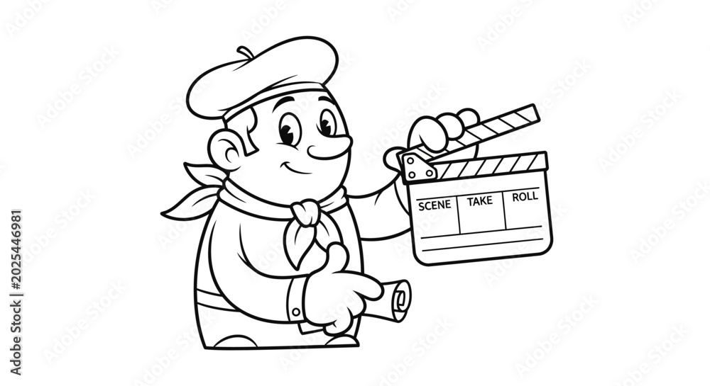 Stock-Vektorgrafik „Chef character holding clapperboard cartoon ...