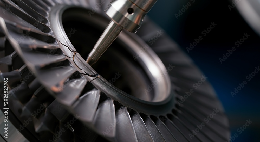 Extreme macro Eddy current NDT probe scanning cracked aviation turbine ...
