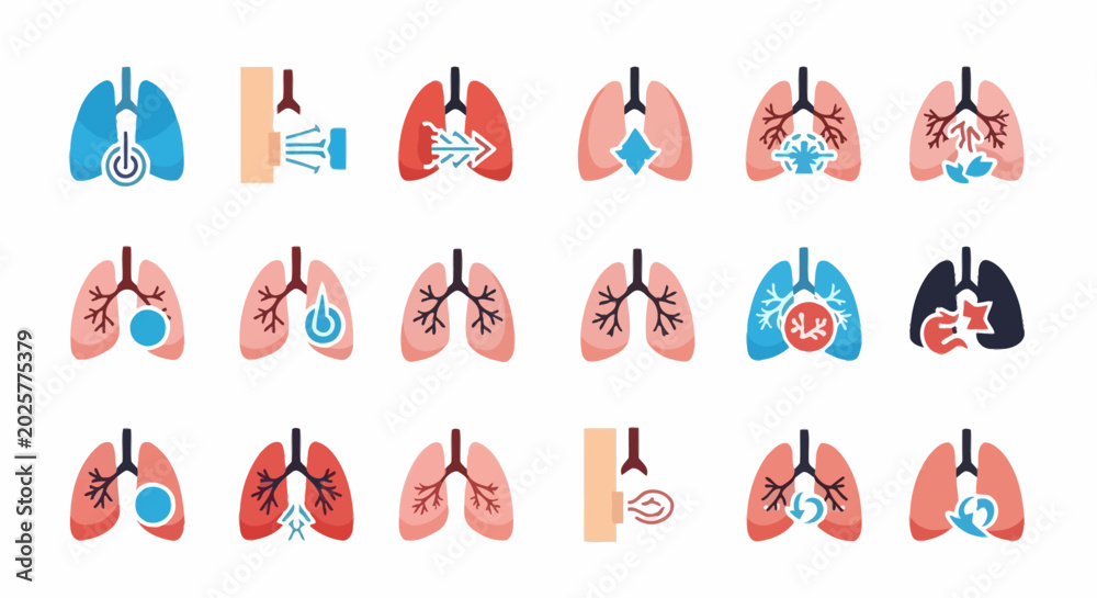 Stock-Vektorgrafik „Collection of human lung medical icons depicting ...