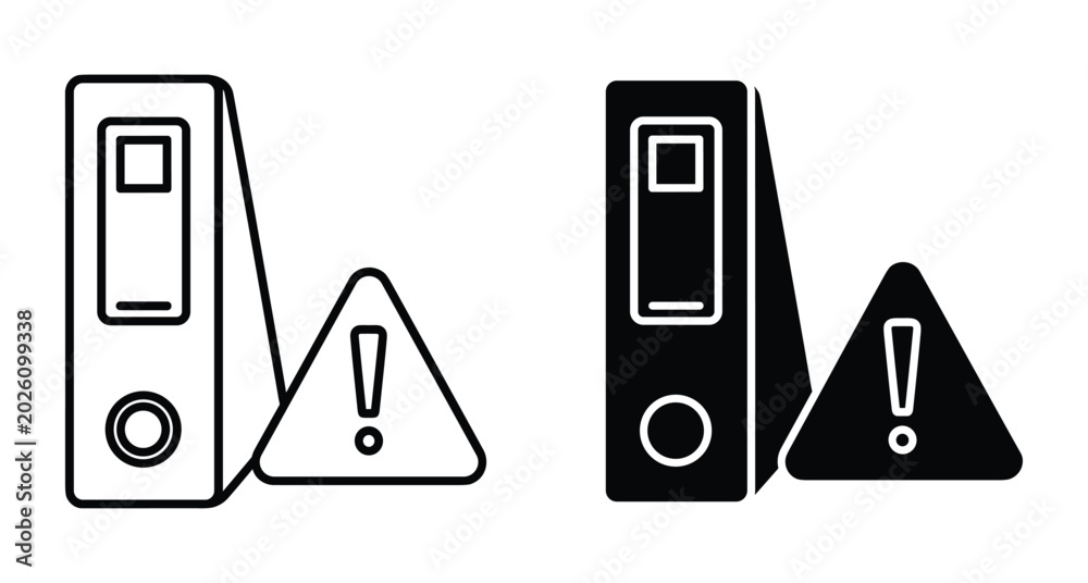 Office ring binder folder icon with warning triangle exclamation mark ...