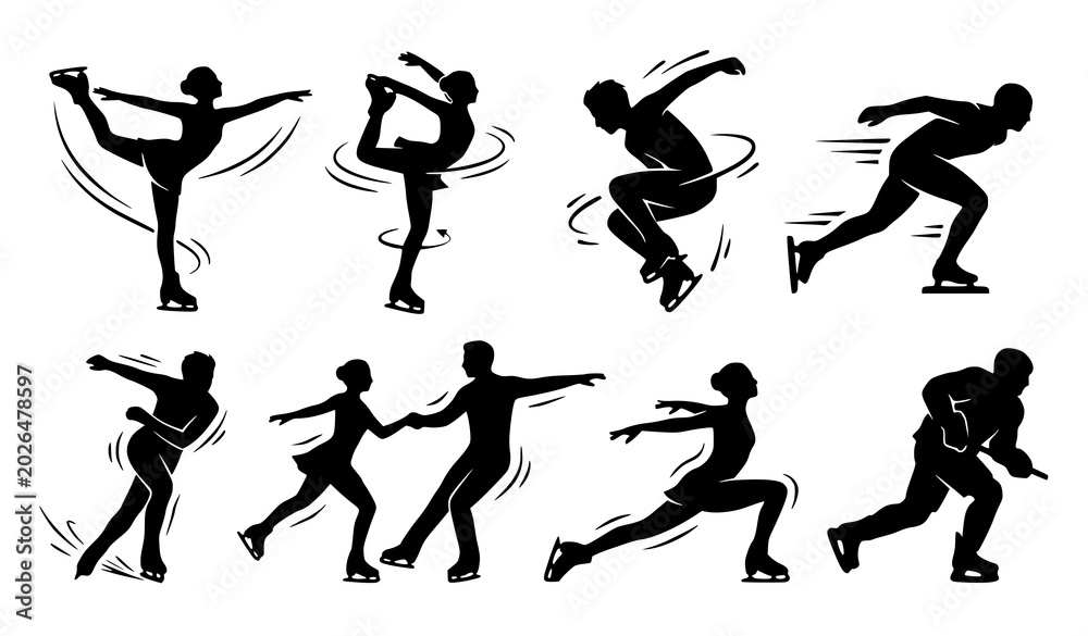 Ice Skating Silhouette Vector Set with Winter Sports Athletes and Skate ...