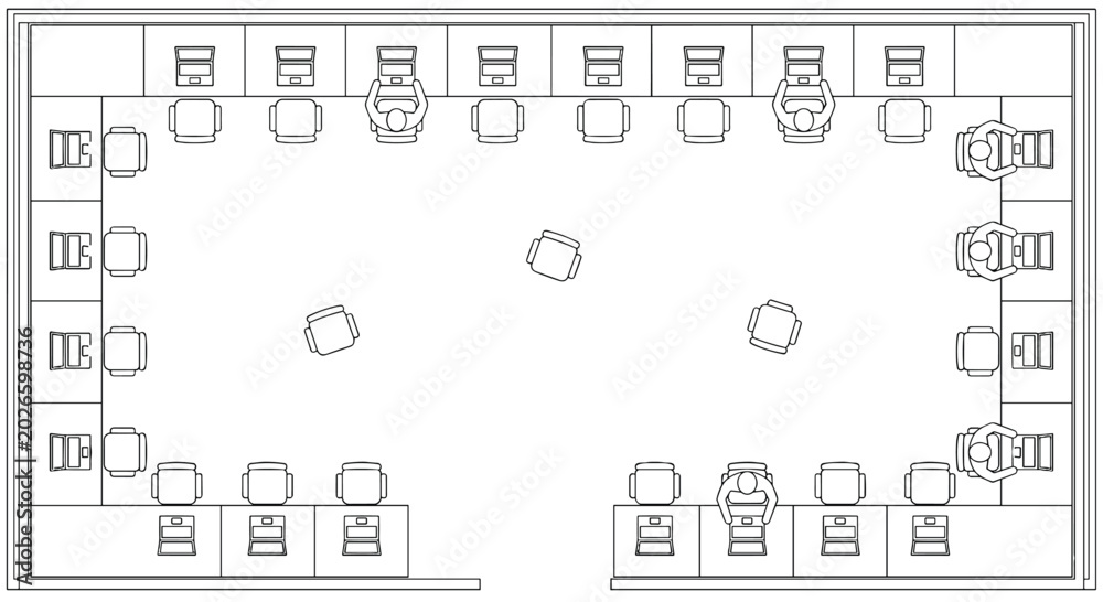 Architectural floor plan vector of office workstation layout, top view ...