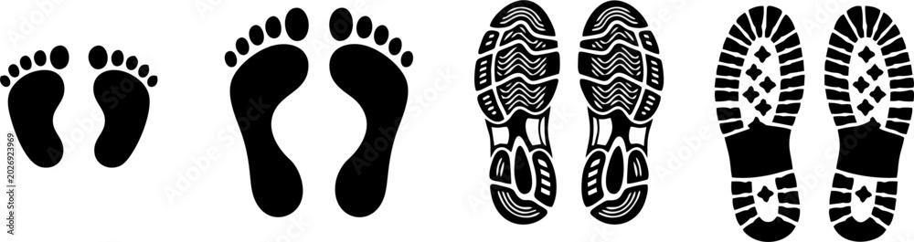 Footprint Collection Set — Baby Feet, Barefoot Adult, Running Shoe and ...