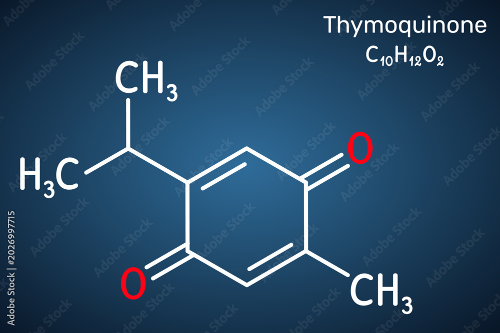 Thymoquinone molecule chemical structure, bioactive phytochemical ...
