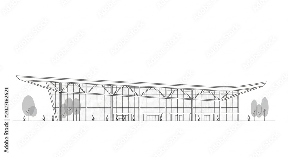 Contemporary Airport Terminal Elevation Vector with Curved Roof ...