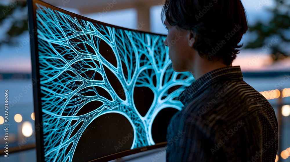 Stock-Foto „Quantum computing error correction visualization on curved ...