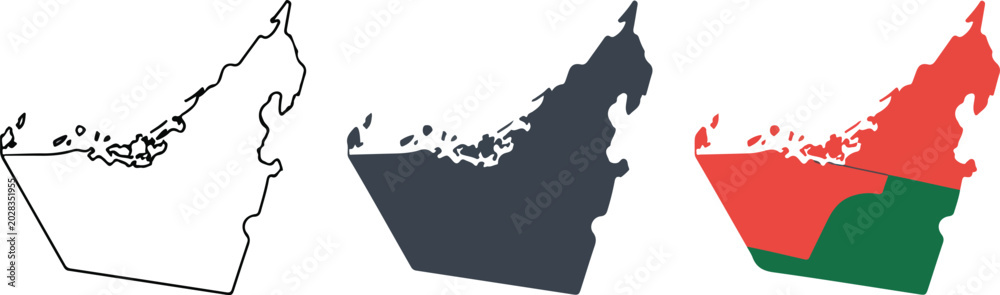 United Arab Emirates map vector illustration set featuring outline ...
