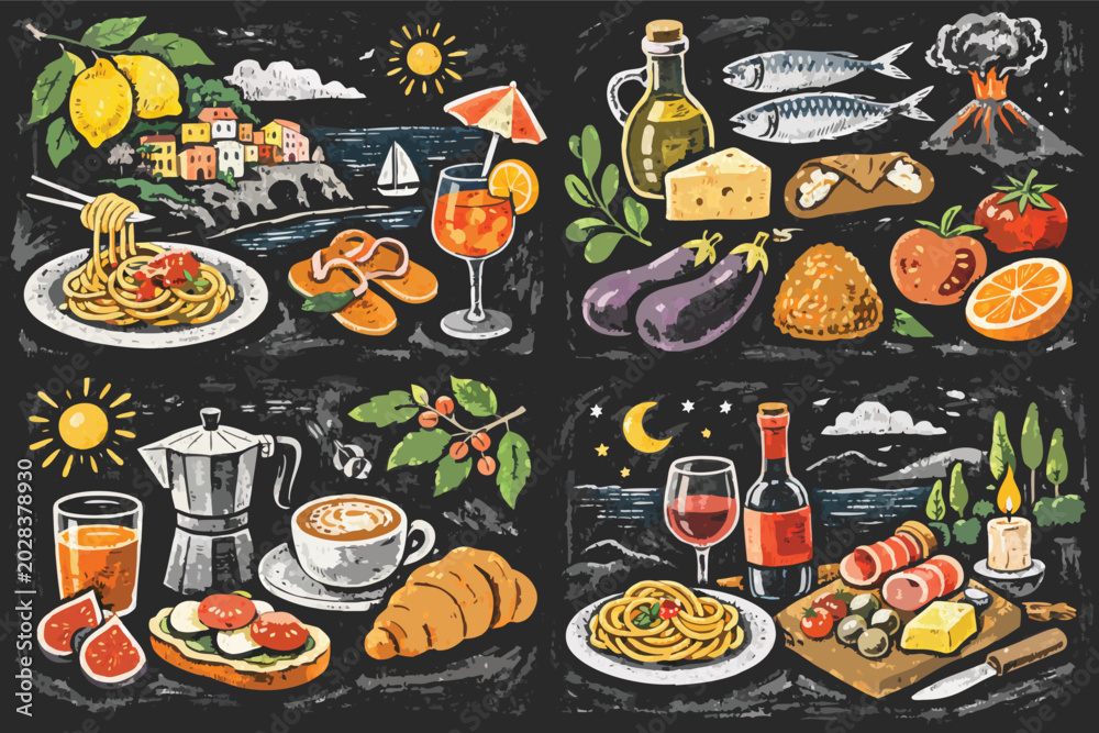 Hand Drawn Italian Food Chalkboard Posters with Mediterranean Cuisine ...