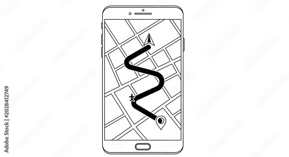 Smartphone map navigation app with route and location pin の Stock ベクター ...