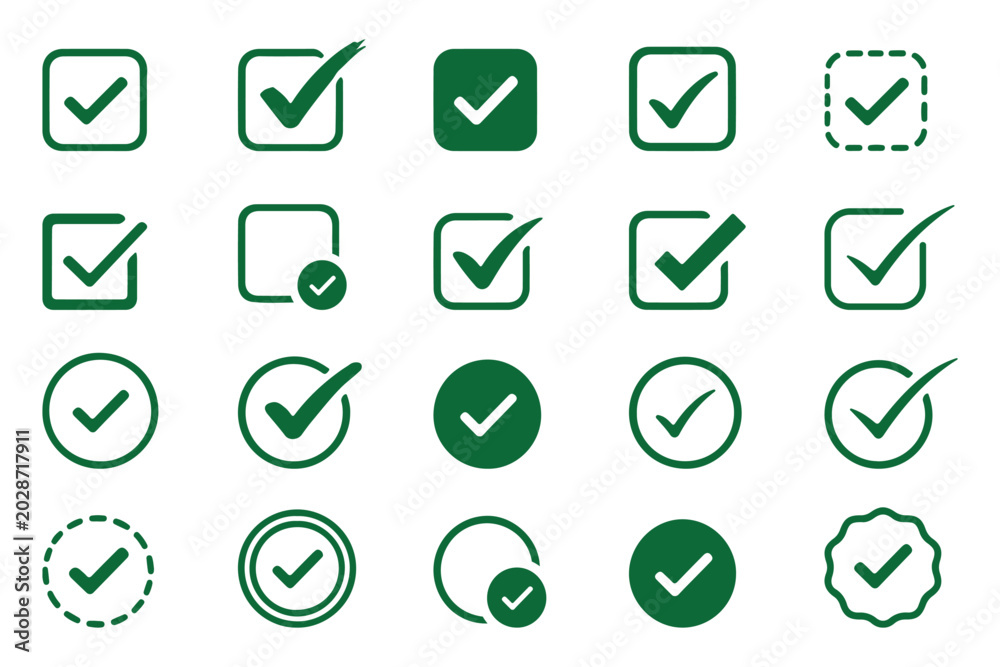Stock-Vektorgrafik „Collection of various check mark icons. check mark ...