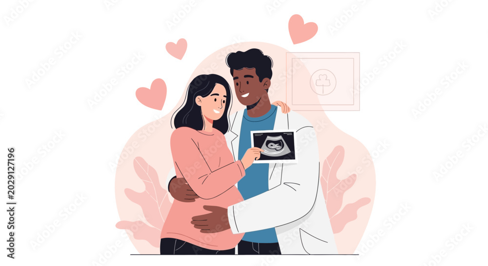 Pregnant couple joyfully viewing ultrasound scan, expecting baby ...