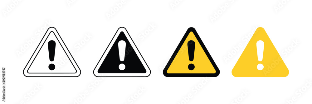 Warning triangle icons with exclamation mark in outline and solid ...