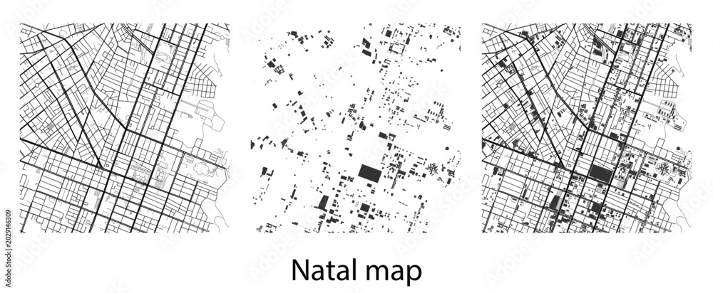 Natal city map vector template with detailed road network layout and ...