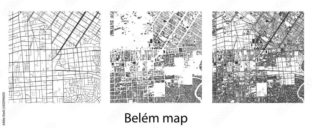 Belem city map vector template with detailed road network grid and ...